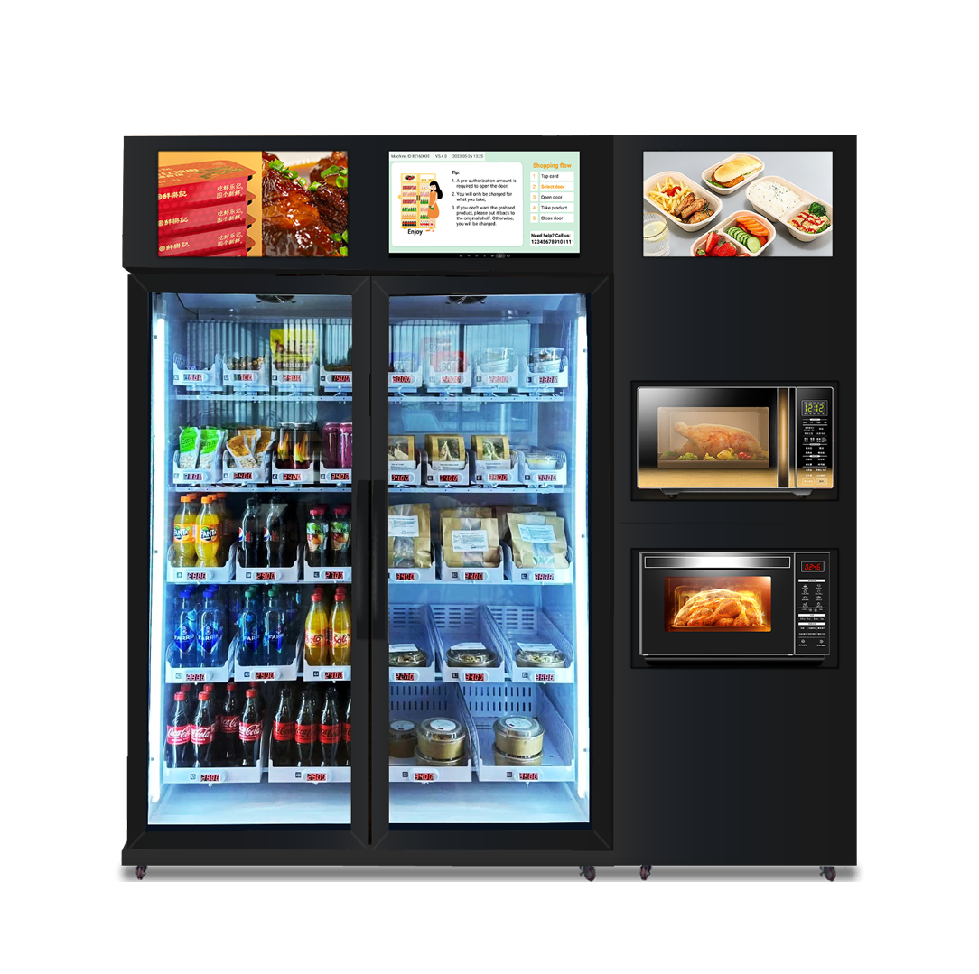 hot food meal smart fridge vending machine with microwave